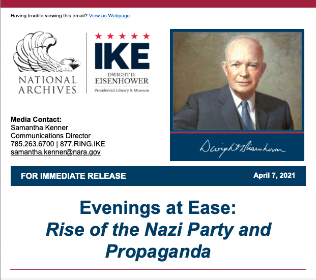 Rise of the Nazi Party, propaganda topic of next 'Evenings at Ease'