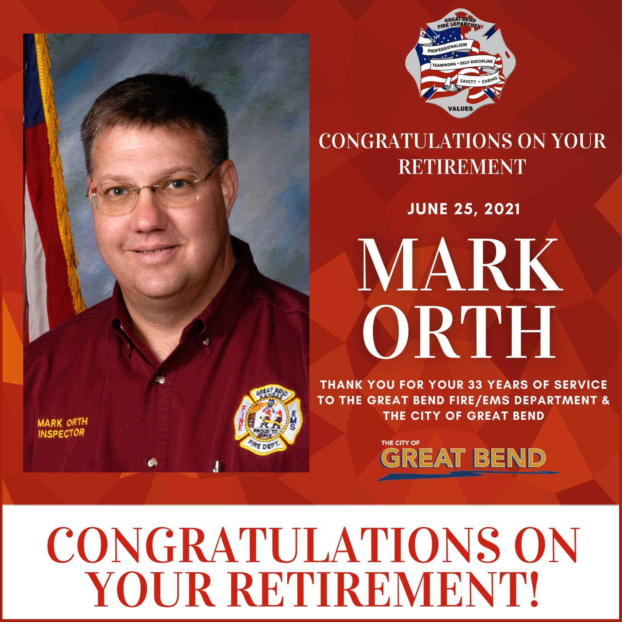 GB Fire Department to honor Orth for 33 years of service