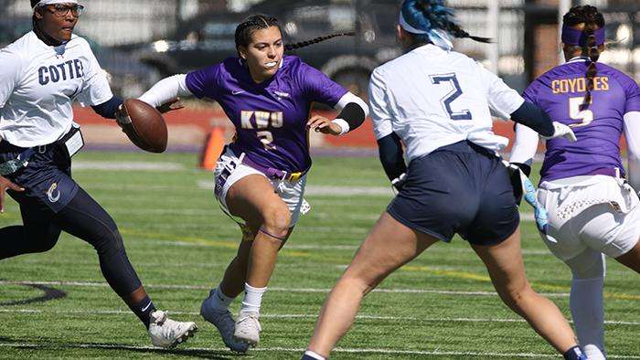 KWU flag football opens season with 63-0 rout of Cottey College