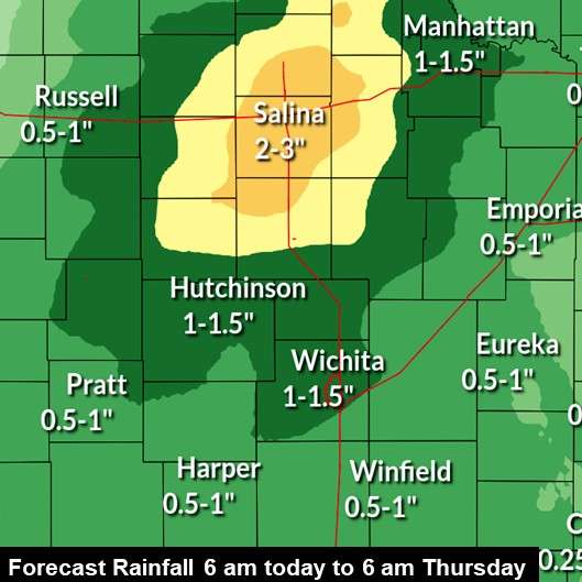 NWS: Heaviest rain on Wednesday expected in central Kansas
