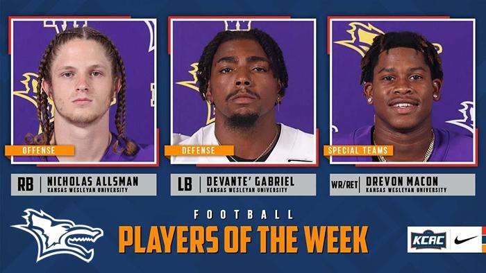 KWU sweeps KCAC Football Player of the Week honors