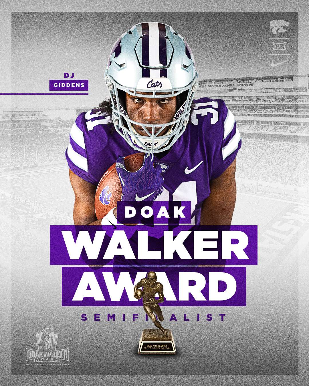 K-State’s Giddens Named Semifinalist for Doak Walker Award