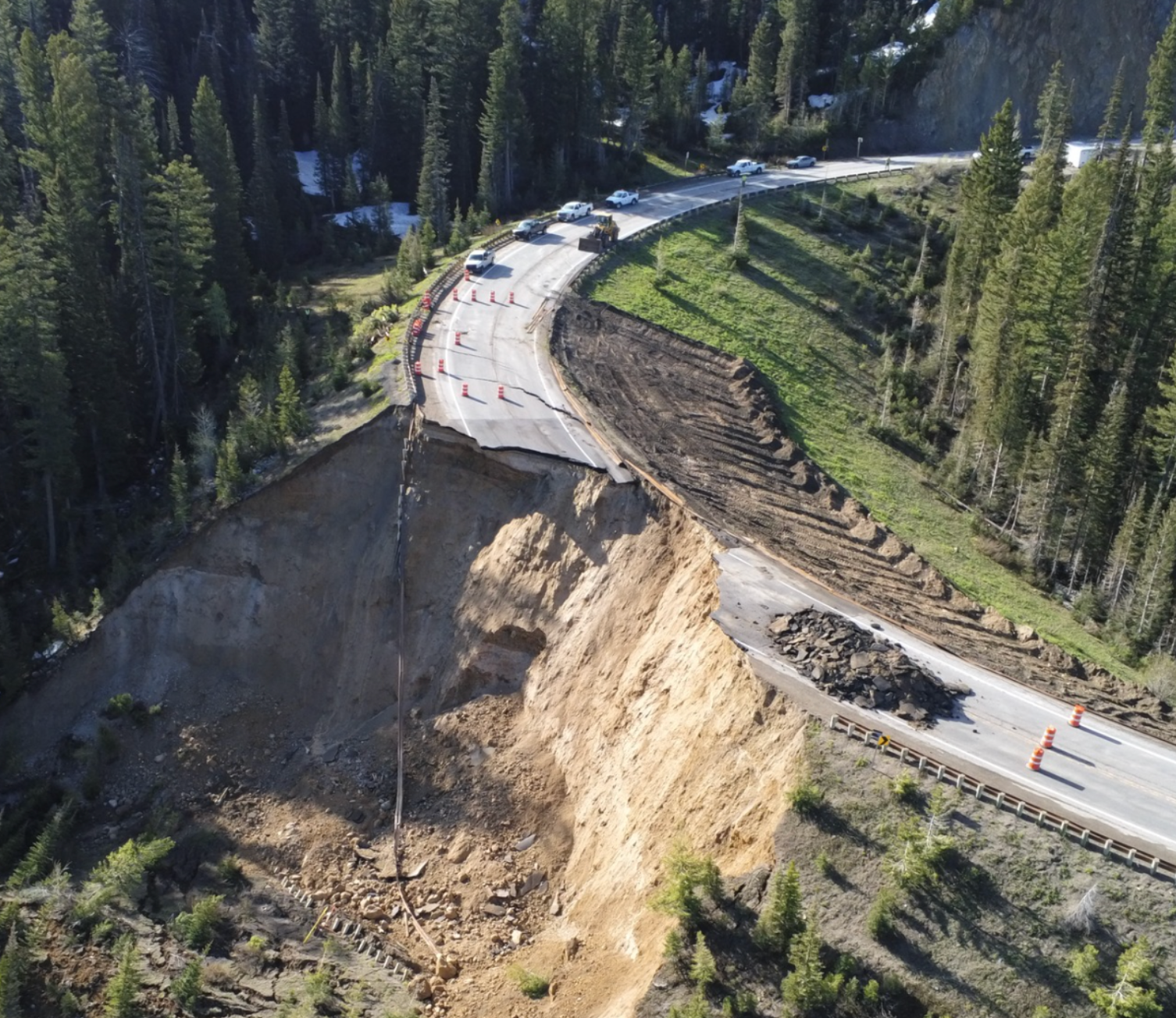 Large portion of Wyoming's Teton Pass road collapses