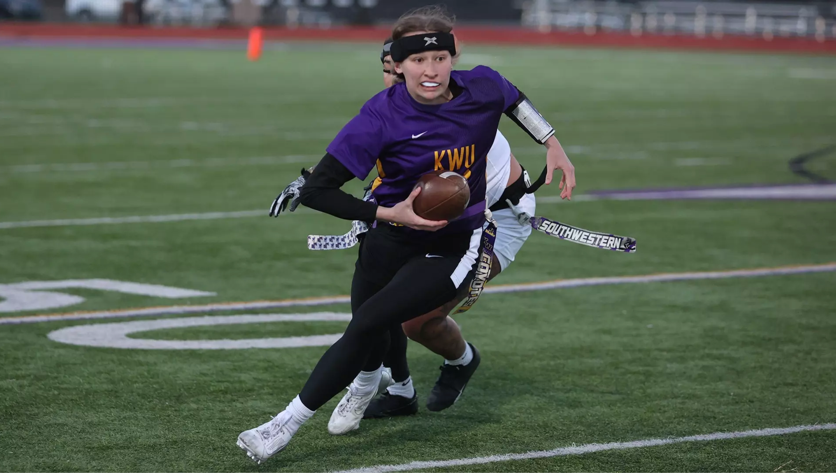 Flag Football with dominating offensive performance over Southwestern 38-12