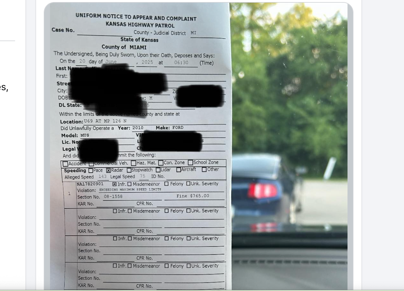 Late for work: Driver stopped for 143mph in a 75mph zone